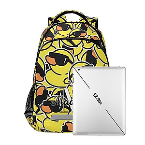 MCHIVER Rubber Duck Sunglasses Personalized Kids Backpack Custom for Boys & Girls 16.7 Inch School Backpack for Teen with Adjustable Buckle Backpacks for School & Picnic