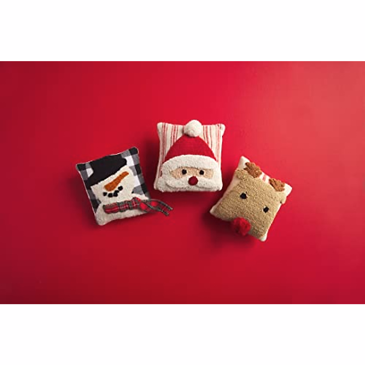 Mud Pie Whimsy Small Christmas Hook Pillow, 8" x 8", Reindeer 24 Count