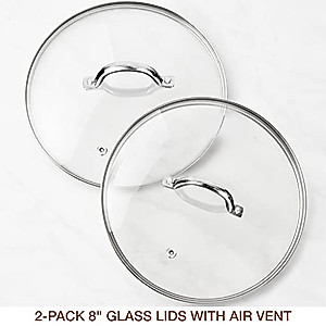 HOMICHEF 2-PACK 8" Inches (20CM) Tempered Glass Lids For Pots and Pans - Cookware Replacement Glass Lids With Air Vent And Large Riveted Loop Handle