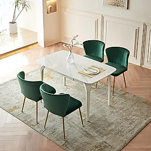 HAIZAO Modern Green Velvet Dining Chairs Set of 2, Curved Backrest Upholstered Kitchen Dining Room Chairs, Mid-Century Dining Chair with Golden Metal Legs