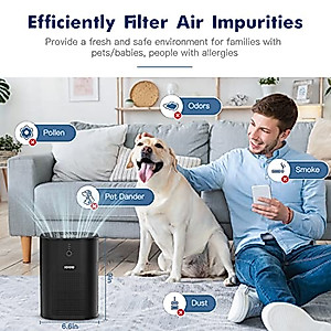IOIOW Air Purifier for Bedroom, H13 True HEPA Filter Air Cleaner, 3-Stage Filtration with 360° Air Intake, Home Room Air Purifier with 3 Speed, Sleep Mode, 4h Timer (Black)