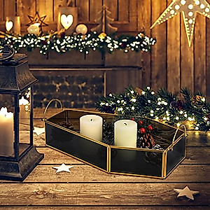 ELLDOO Gold Black Glass Coffin Tray, Gothic Home Decor Jewelry Tray, Coffin Shape Serving Tray, Spooky Decorative Tray Candle Tray with Handle for Halloween