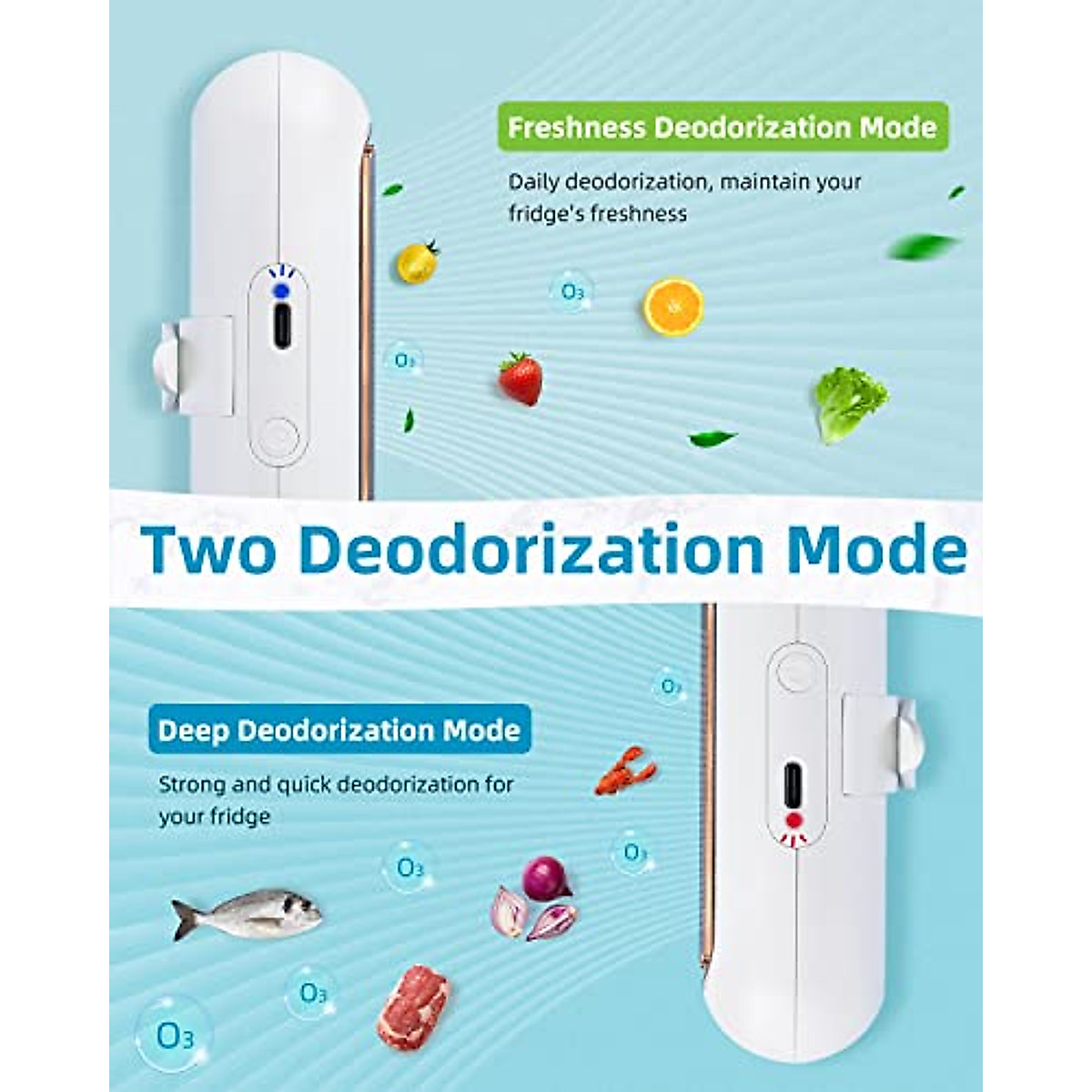 SEANCHEER Fridge Deodorizer, Mini USB-C Rechargeable Reusable Refrigerator Deodorizer, Refrigerator Odor Eliminator with Hook Lanyard for Fridge Wardrobe Shoes Cabinet