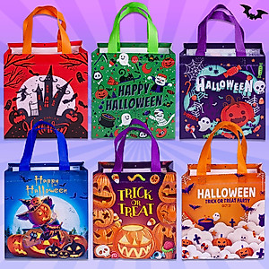 Happy Halloween Trick or Treat Bags Pumpkin Ghost Witch Gift Bags, Halloween Candy Tote Bags with Handles for Kids, Non-Woven Halloween Bags for Gifts Wrapping, Party Supplies, 9.1×8.7×4.5inch,6-Piece