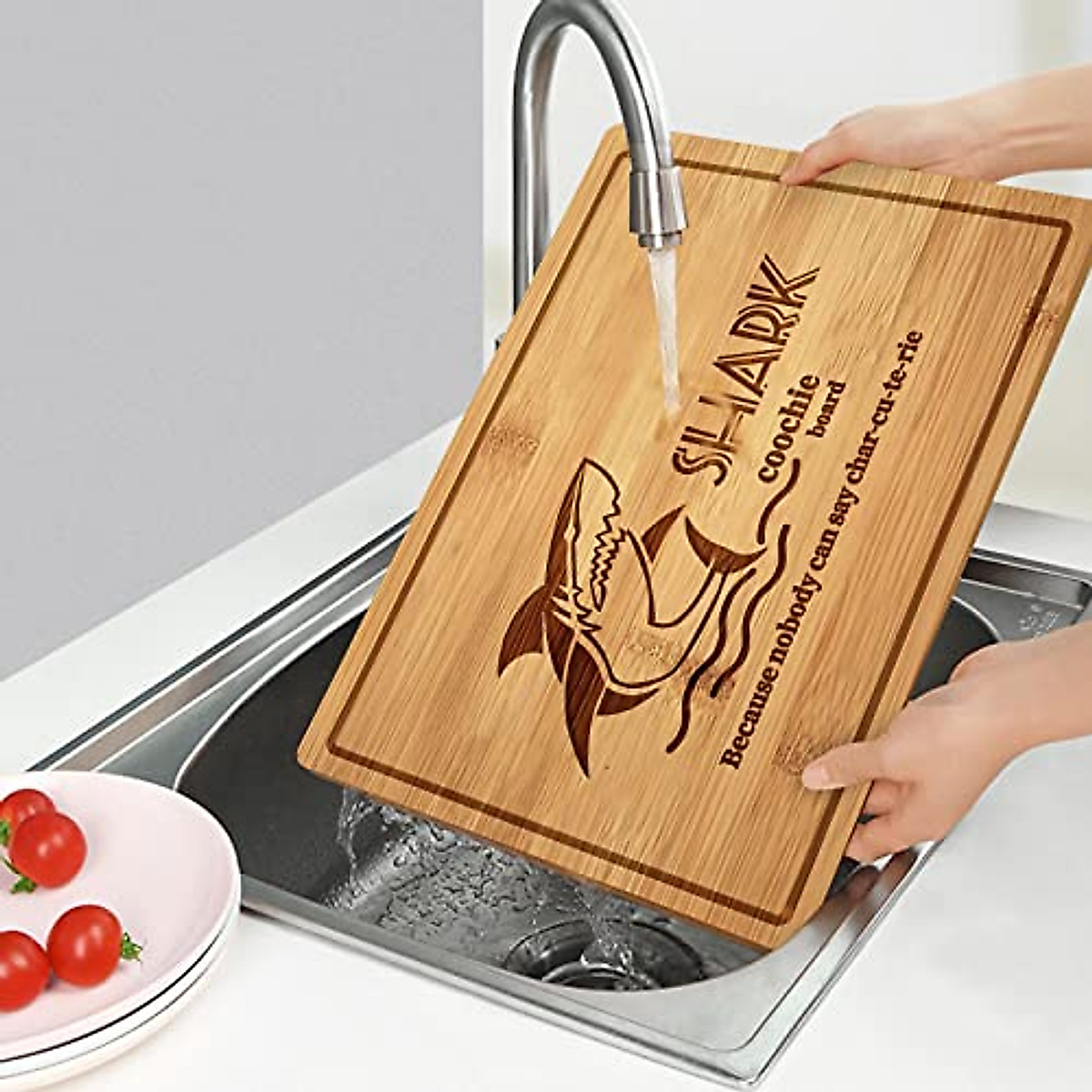 Shark Cootie Charcuterie Board,Personalized Charcuterie Board,Laser Engraved Bamboo Cutting Board,Funny Charcuterie Board for Meat and Cheese (E, 11‘’)