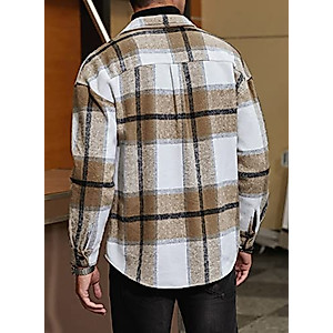 JMIERR Plaid Shacket Men Casual Button Down Shirts Long Sleeve Lightweight Classic Jackets Tops with Pockets,US 43(L),Brown