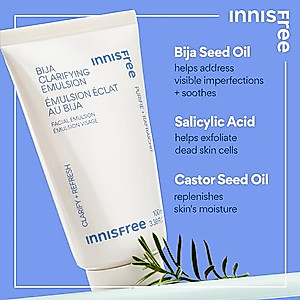 innisfree Bija Clarifying Emulsion with Salicylic Acid and Niacinamide, Korean Skincare Lightweight Face Moisturizer (Packaging May Vary)