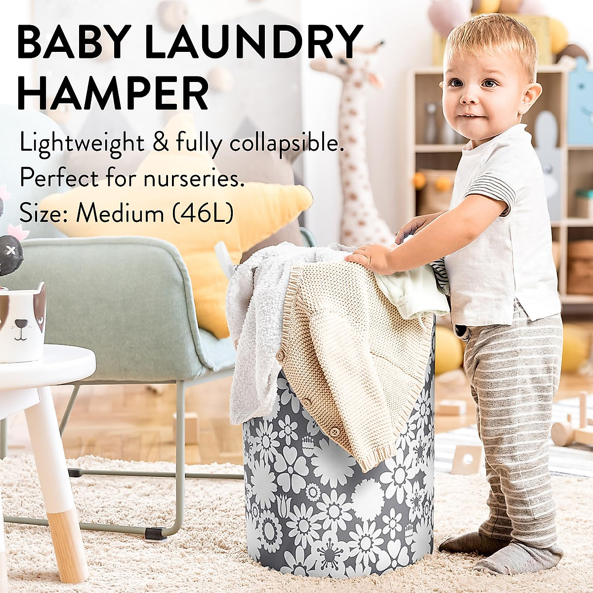 GLAMPERS Laundry Hamper 43/46/54L | Small Laundry Baskets with Sturdy Handles | Collapsible Kids Hamper for Dirty Clothes, Toys | Small, Gray Wave2