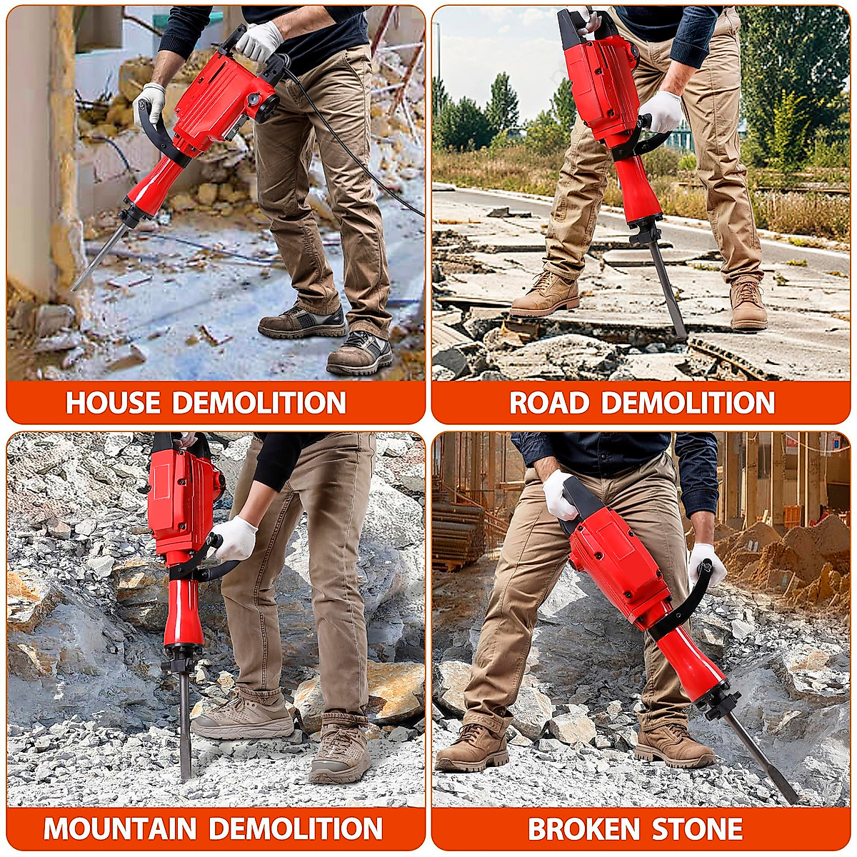 ZENY 2200W Heavy Duty Electric Demolition Jack Hammer Concrete Breaker Drills w/Case, Gloves 2 Chisel 2 Punch Bit Set