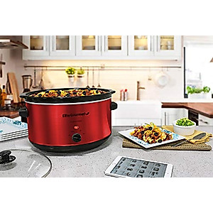 Elite Gourmet MST-900RXT Electric Ceramic XL Jumbo Slow Cooker, Adjustable Temp, Entrees, Sauces, Stews & Dips, Dishwasher Safe Glass Lid & Crock, 8.5 Quart, Metallic Red