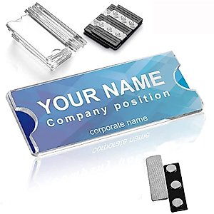 Magnetic Name Tags Kit, Magnetic Badge Holders w/ 3 Strong Neodymium Magnets, 3M Adhesive Tape, Clear Acrylic Mini Sign Display Holder and Printable Name Label, Business Name Tag/ID Badge Set of 10