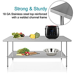 Cuilvu Stainless Steel Table 72" x 24" Commercial Work Table Outdoor Food Table Kitchen Table BBQ Prep Table for Garage, Restaurant,Hotel,Home, Warehouse, and Kitchen Silver