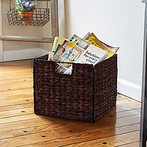 Household Essentials Wicker Open Storage Bin for Shelves, Dark Brown