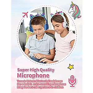 YUSONIC Unicorn Kids Headphones,Unicorn Bluetooth Headphones Foldable for Girls Boys Toddlers Phones/ipad/Amazon fire,Light Up Kids Wireless Headphone Birthday Gifts (White+Pink)