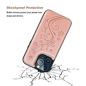 Vaburs iPhone 13 Pro Max Wallet Case - Embossed Butterfly PU Leather, Card Holder, Double Button Flip, Shockproof, Magnetic Car Mount Compatible, 6.7 Inch (Rose Gold)