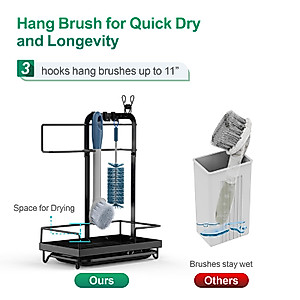 GSlife Sink Caddy Kitchen Sink Organizer - Large Sponge Holder for Kitchen Countertop with Hooks for Dish Brush Gloves, Dish Cloth Hanger, Rustproof Kitchen Caddy with Drip Tray, Black