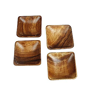 Acacia Handmade Wood Carved Plates - Set of 4 Calabash Bowls Size 4" (Square)