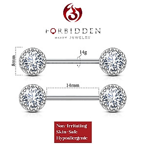 Forbidden Body Jewelry Fancy CZ Halo Frame Surgical Steel Nipple Barbells Set