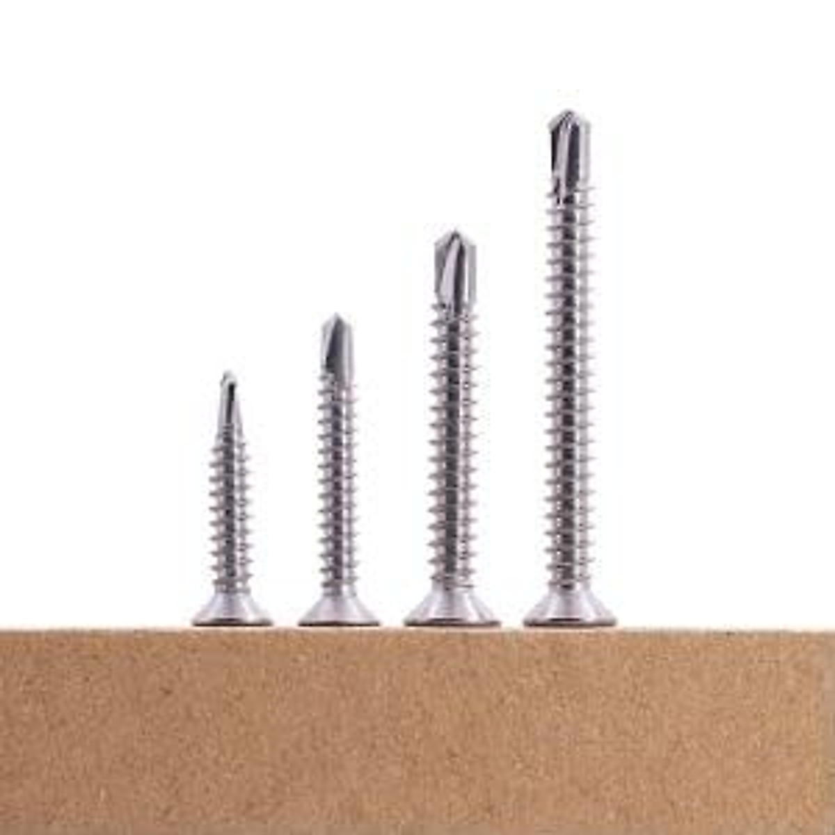 #10 x 1-1/2" Flat Head Self Drilling Screws, 410 Stainless Steel, Cross Recessed Countersunk Head Self Drilling Screws with Self Tapping Screw Thread, 50 PCS