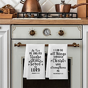 Homythe Christian Gifts for Women Men, Bible Verse Scripture Kitchen Towels with Inspirational Thoughts and Prayers, Religious Christmas Housewarming Gift, 2 Pack Waffle Weave Christian Dish Towels
