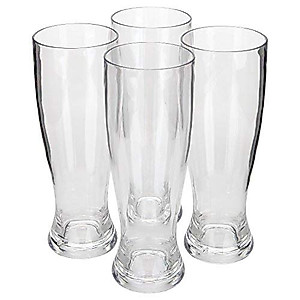 Lily's Home Unbreakable Classic Beer Pilsner Glasses Made of Shatterproof Tritan Plastic and Ideal for Indoor and Outdoor Use, Reusable – Set of 4, 18 Ounces
