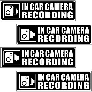 (4 Pack) 5.3"x1.35" - in Car Camera Recording - Vehicle Car Truck Video Dash Cam On Board Bumper Window Safety Security Caution Warning Adhesive Vinyl Decal Label Sticker