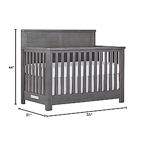 Evolur Belmar Flat 5-in-1 Convertible Crib in Rustic Grey, Features 3 Mattress Height Settings, Greenguard Gold Certified, Made of Kiln-Dried Hardwood