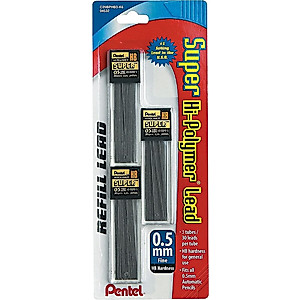 Pentel® Super Hi-Polymer® Leads, 0.5 mm, HB, 30 Leads Per Tube, Pack Of 3 Tubes
