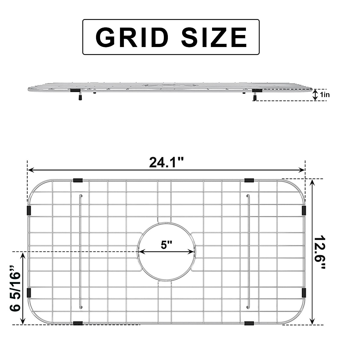 Sink Bottom Grid 24-1/8" x 12-5/8", Centered Drain with Corner Radius 1-1/2", Sink Protector