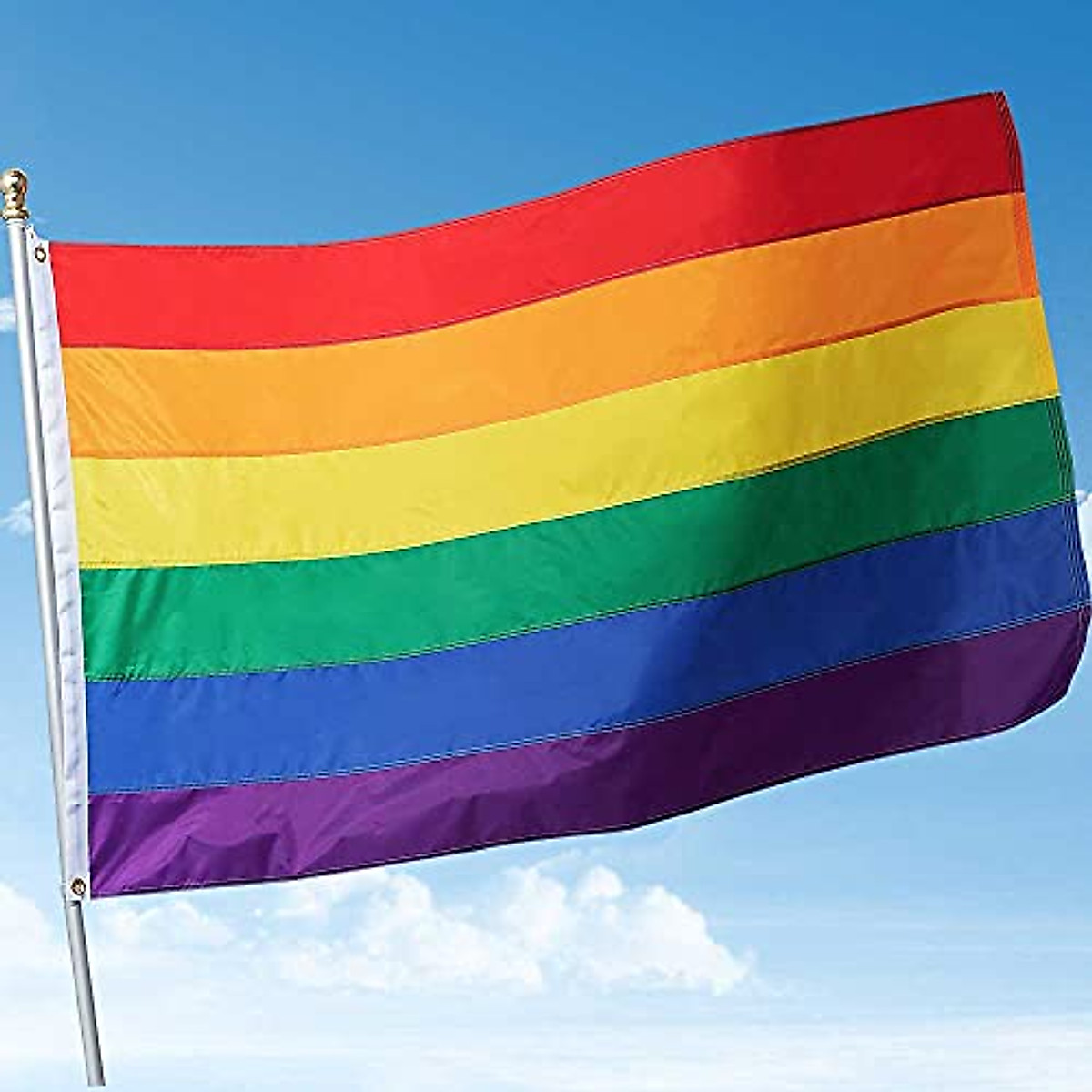 Gay Pride Rainbow Flag 3x5 FT,Heavy-Duty 420D Nylon Outdoor Gay Flag,Sewn Stripes UV Fade Resistant and Tough Brass Grommets（3 by 5 Foot)