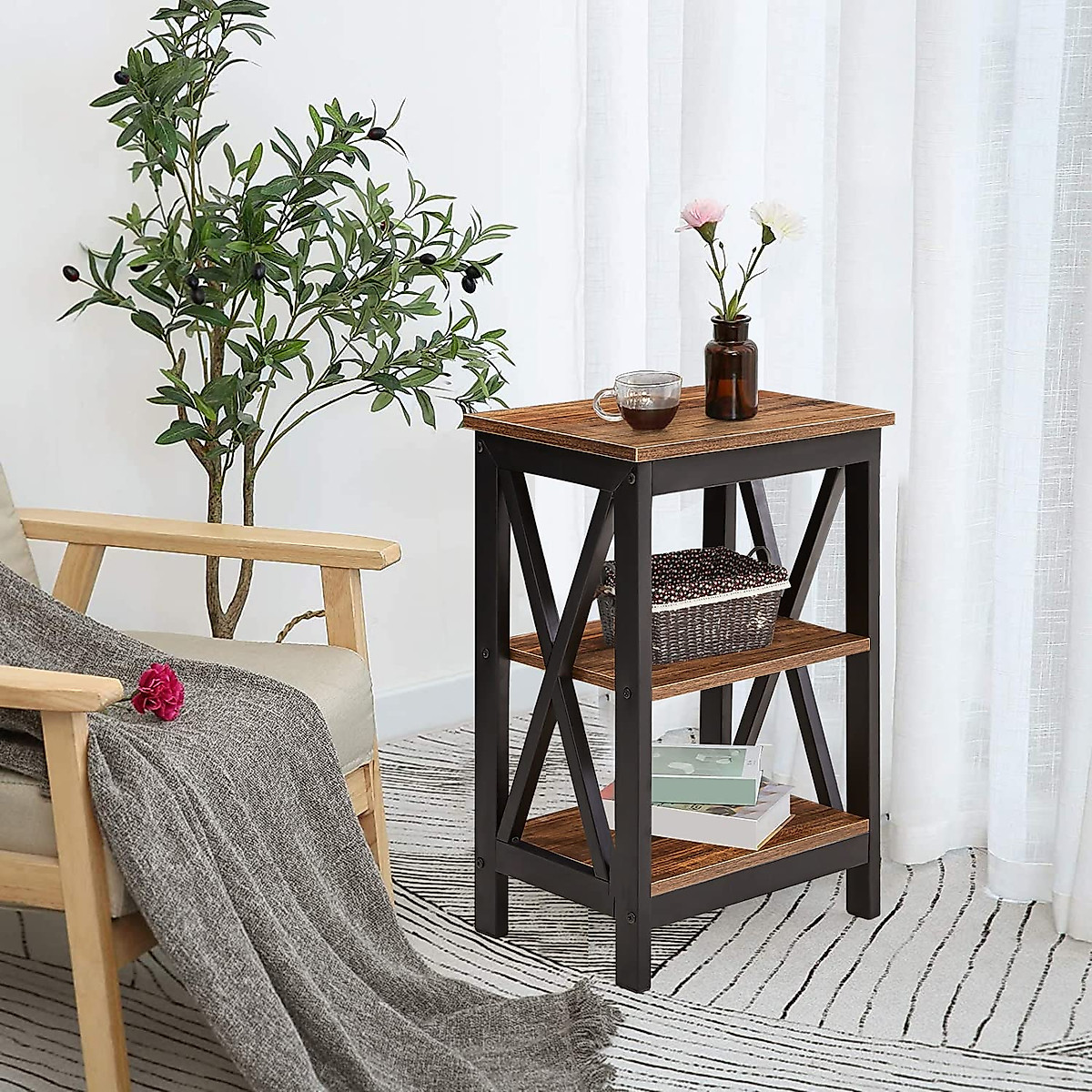 VECELO Modern Nightstands X-Design Side End Table Night Stand with Storage Shelf for Bedroom,Living Room,