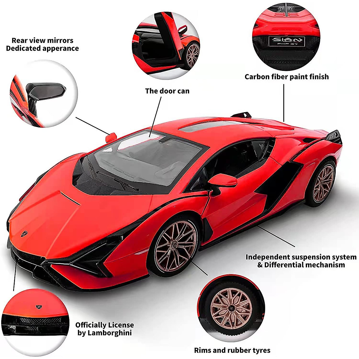 RASTAR RC Car 1/14 Scale 2.4Ghz Lamborghini Sian FKP 37 Radio Remote Control R/C Toy Car Model Vehicle (Red)
