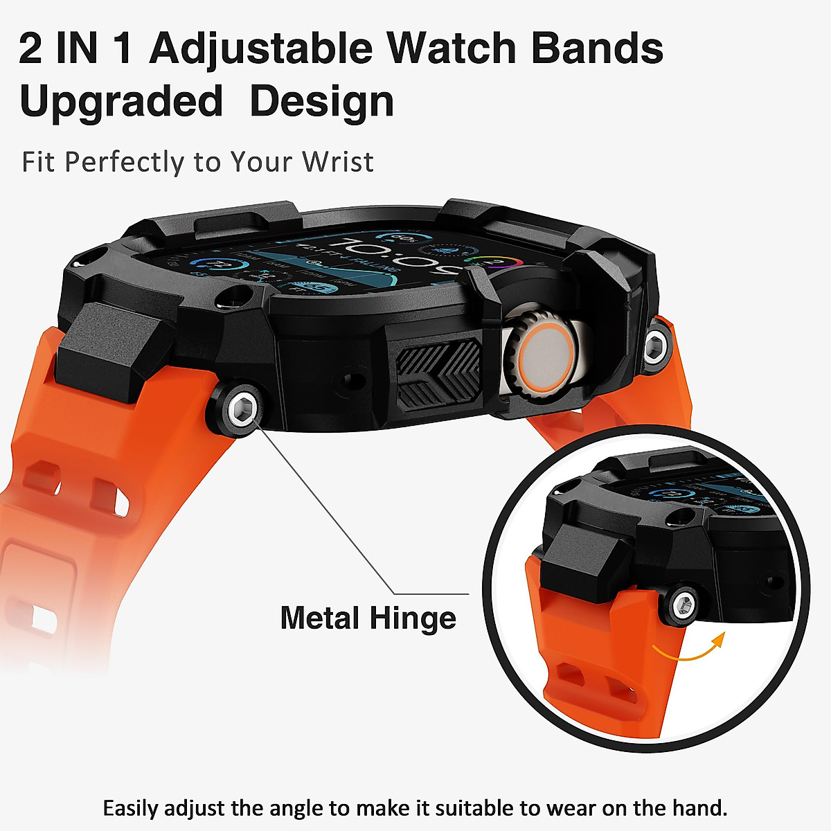ULTIMAL Bands Case Compatible with Apple Watch Ultra 2/1 49mm for Men, Rugged Sports Band with Tough Shockproof Bumper Case, Heavy Duty Replacement Band (Black/Orange)