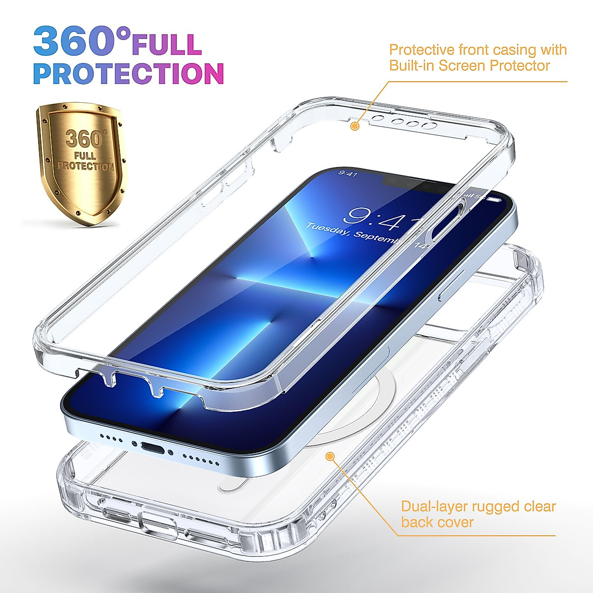 Diaclara Magnetic Designed for iPhone 13 Pro Max Case [2023 New] Compatible with MagSafe, Built-in Touch Sensitive Anti-Scratch Screen Protector, Phone Case for iPhone 13 Pro Max 6.7" (Clear)