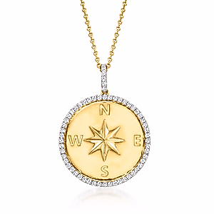 Ross-Simons 0.50 ct. t.w. Diamond Compass Pendant Necklace in 18kt Gold Over Sterling. 18 inches