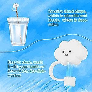 4pcs Straw Covers for Reusable Straws, Cute Straw Covers Cap Silicone Straw Tips Lids Dust-Proof Cloud Straw Covers Cap Straw Toppers for Stanley Cup Sippy Cups with 8mm Diameter Straws