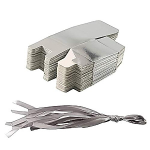 KPOSIYA 100 Pack Favor Boxes 2x2x2 inch Candy Boxes Metallic Silver Gift Boxes with Ribbons for Wedding Baby Shower Decorations Birthday Party Supplies (Metallic Silver, 100)