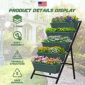 Highpro Vertical Garden Planter, 5 Tiers Vertical Raised Garden Bed Metal Elevated Herb Planter Box Vegetable Flower Planters for Patio Deck Outdoor Indoor