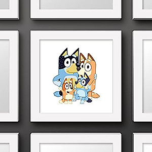 Trends International Gallery Pops Bluey - Dad, Mum, Bluey and Bingo Wall Art, White Framed Version, 12'' x 12''
