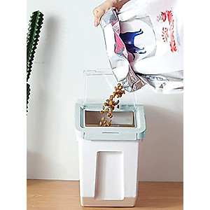 YXQ Dog Food Storage Container Airtight Box Cyan,10kg Bulk Dry Food Grain Storage Barrels Sealed Bucket,Pets Food Bin with Seal Locking Lid, Wheels,Measuring Cup,1pcs Scoops(Random Color)