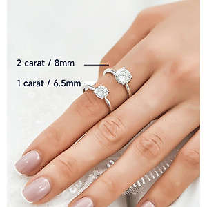 MomentWish Moissanite Rings, 2Carat Moissanite Rings for Women, D Color VVS1 Simulated Diamond 925 Sterling Silver Solitaire Rings-Size7