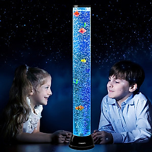 Playlearn 2.7ft Sensory Bubble Tube - 8 Fake Fish - 8 Color Changing LED Lights - Fake Fish Tank Bubble Lamp