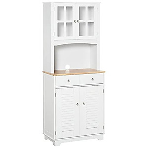 SEASD White Sideboard Kitchen Auxiliary Cabinet Cupboard with 2 Door Cabinets 2 Drawers and Shelf for Microwave