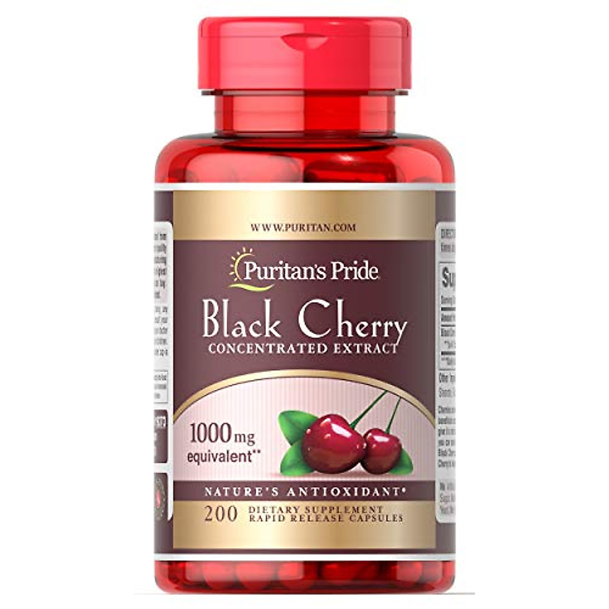 Puritans Pride Black Cherry 1000 mg Capsules, 200 Count
