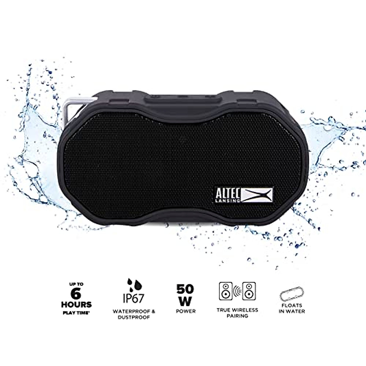 Altec Lansing Baby Boom XL - Waterproof Bluetooth Speaker, Wireless & Portable for Travel & Outdoor Use, Deep Bass & Loud Sound, 1 Pack, Black