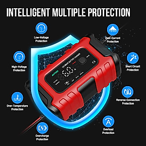 6-Amp Car Battery Charger, 12V Smart Automatic Battery Charger Maintainer Trickle Charger with Temperature Compensation for Car Truck Motorcycle Lawn Mower Boat Marine Lead Acid Batteries