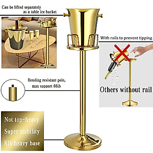 Ice Bucket with Stand 201 Stainless Steel Ice Bucket Standing Hammered 13Lbs Gold Ice Bucket with Carrying Handle for Wine Champagne Beer KTV Clubs Bar Parties (Total Height: 91cm,5L)