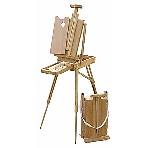 Creative Mark Cezanne Half Box French Easel - Oiled Elm Wood Plein Air Artist Easel, Holds Canvas Up to 33", Comfortable Handle, Divided Supplies Drawer, Brass Hardware, Telescoping Legs