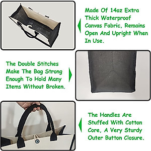 14oz Thicken Canvas Tote Bag, Heavy Duty Reusable Big Shopping Bag with Interior Waterproof Coating, Initial Tote Bag for DIY Patterns, Women, Wedding or Teacher Appreciation Gift