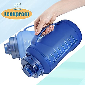 Augot Collapsible Water Bottle, 2L/64OZ Large Capacity Water Bottle with Straw Half Gallon Silicone Foldable Water Bottle with Carrying Strap & Time Markings for Outdoor Travel Runing Fitness (Blue)